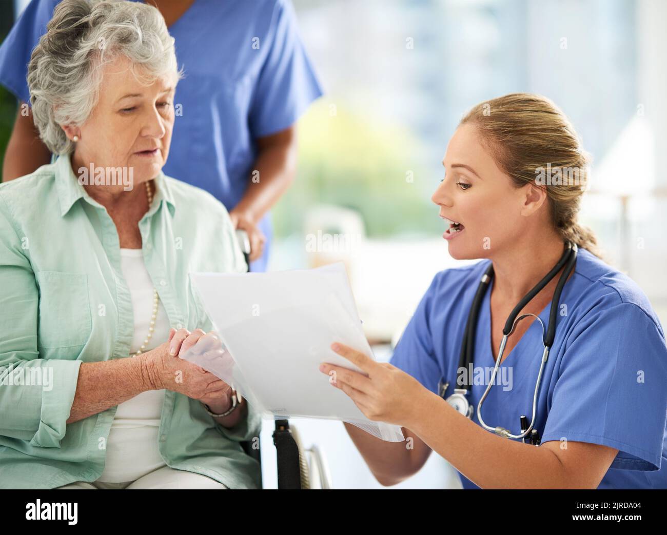 So, these are your options...an attractive female nurse discussing ...