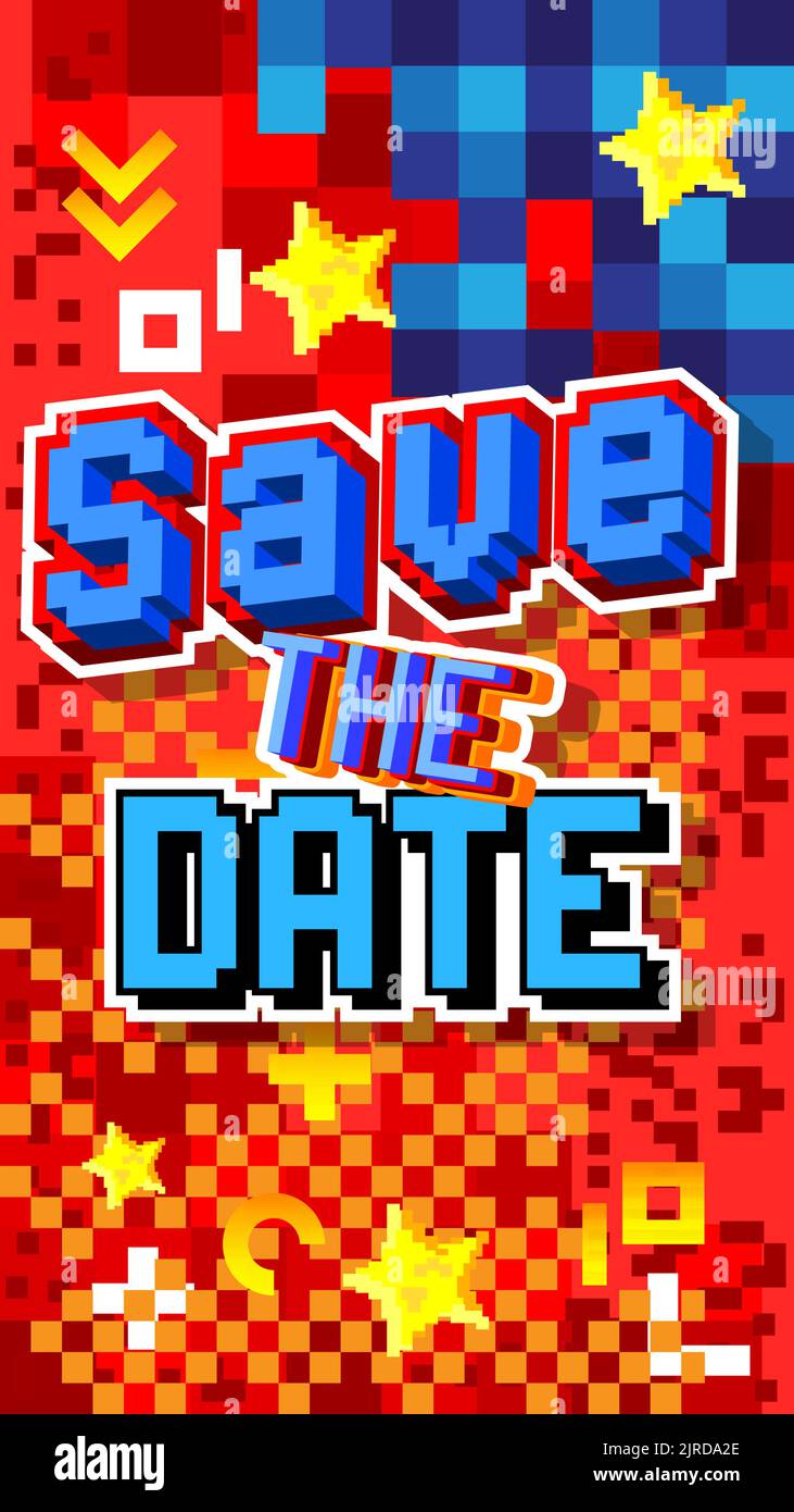 Save The Date. Pixelated word with geometric graphic background. Vector ...