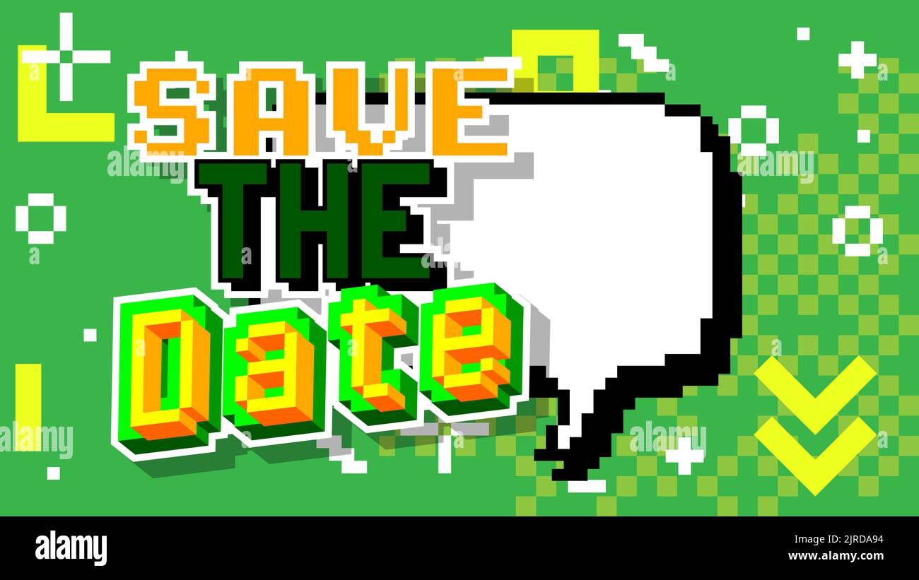 Save The Date. Pixelated word with geometric graphic background. Vector ...