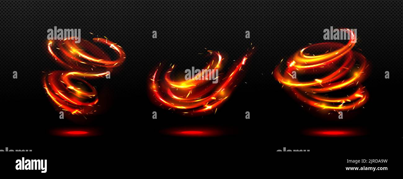 Fire sparkle motion effect, spiral twist or swirl. Magic spell with ...