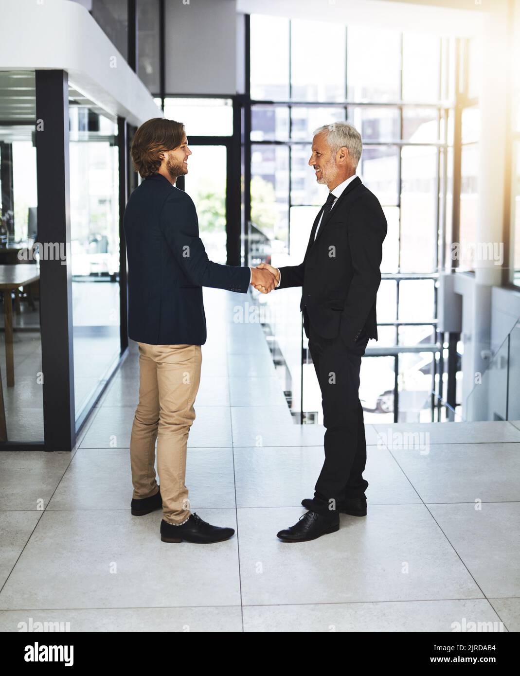Well set our mark of excellence together. two businessmen shaking hands ...