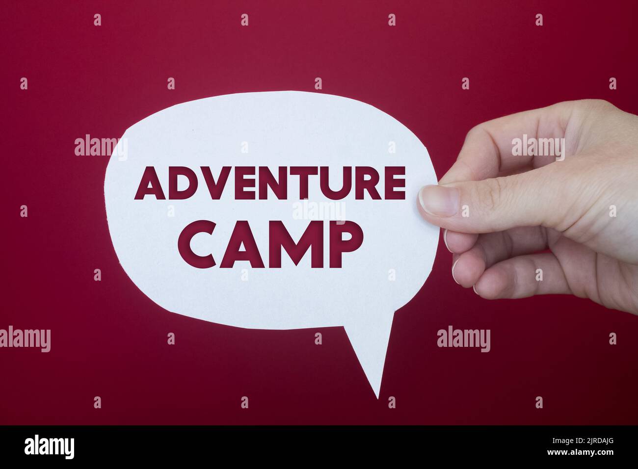 Speech bubble in front of colored background with Adventure Camp text ...