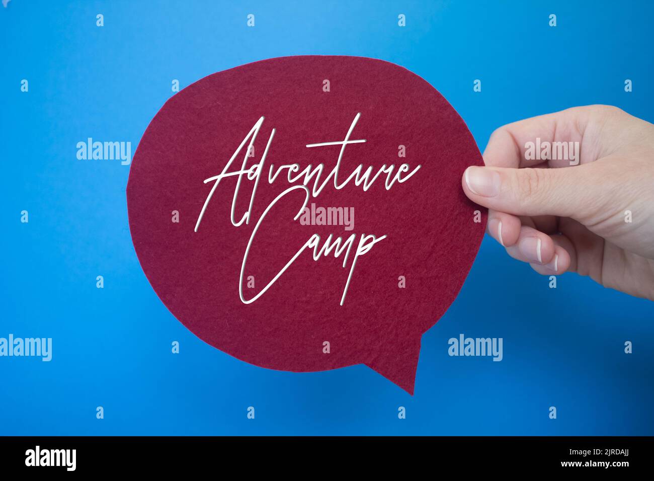 Speech bubble in front of colored background with Adventure Camp text ...