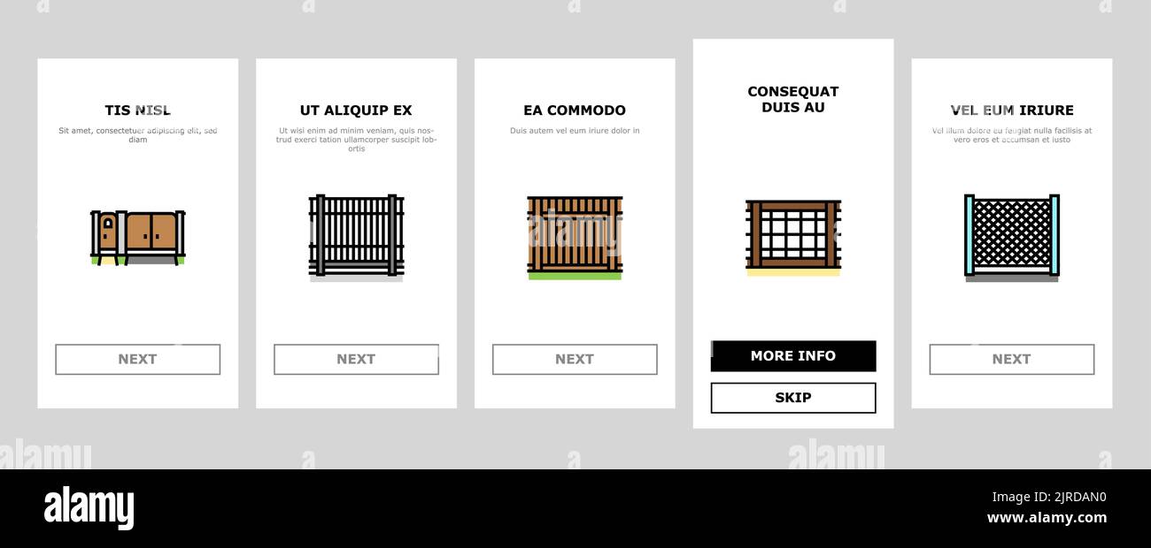 Fence And Gate Exterior Security onboarding icons set vector Stock ...