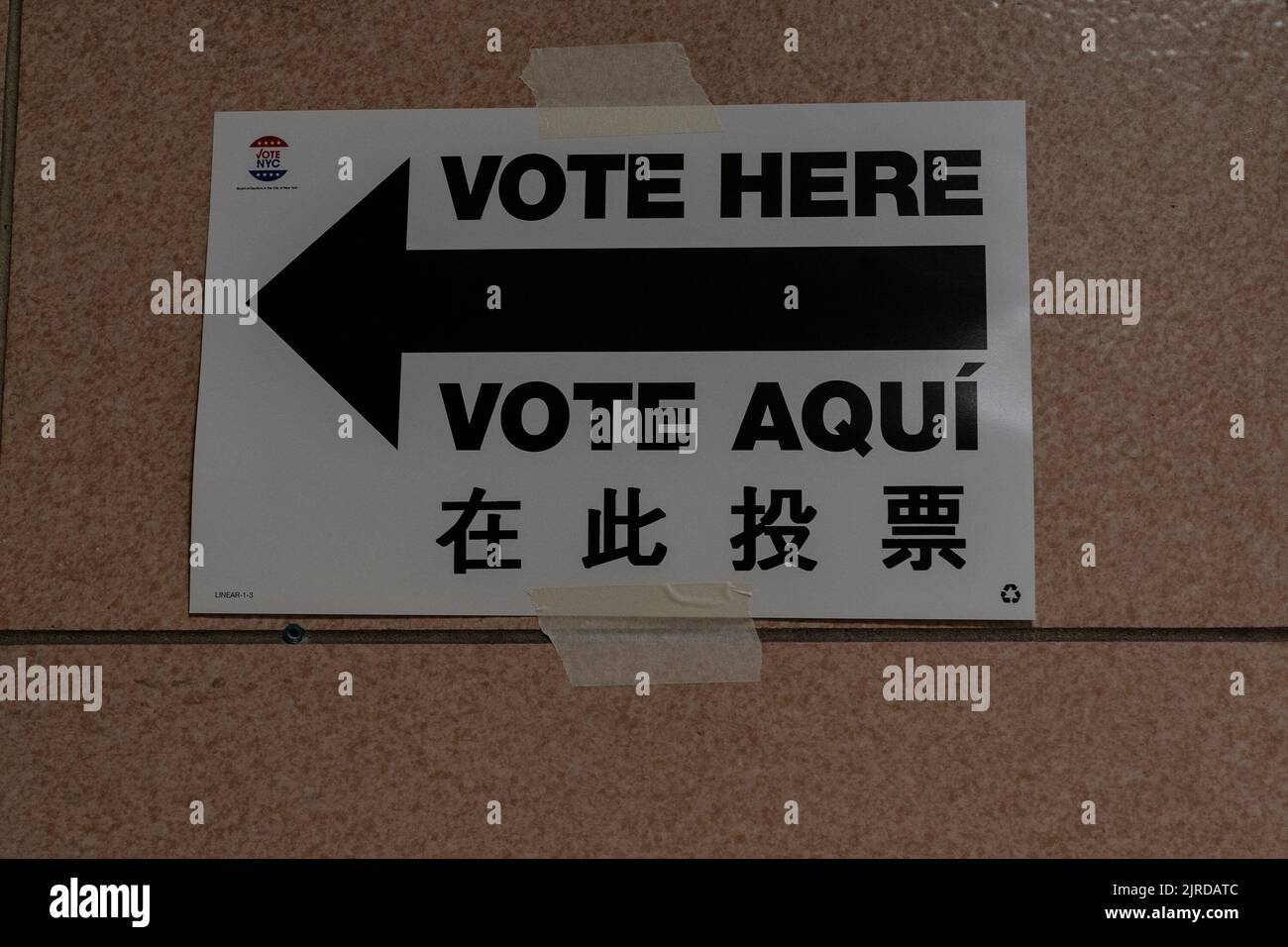 New York, United States. 23rd Aug, 2022. Sign directing voters to ...