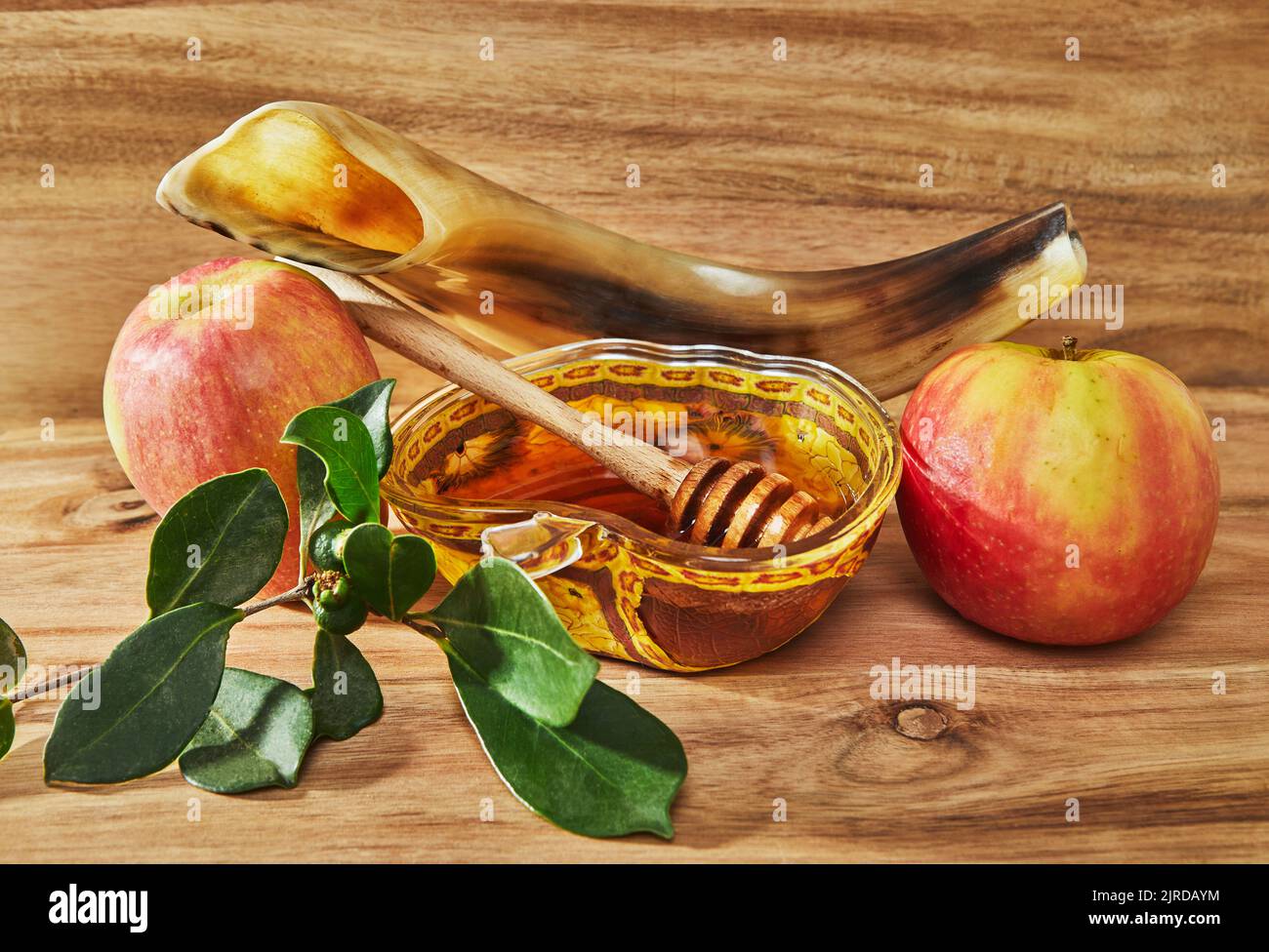 Rosh hashanah - jewish new year holiday concept. An apple-shaped bowl ...