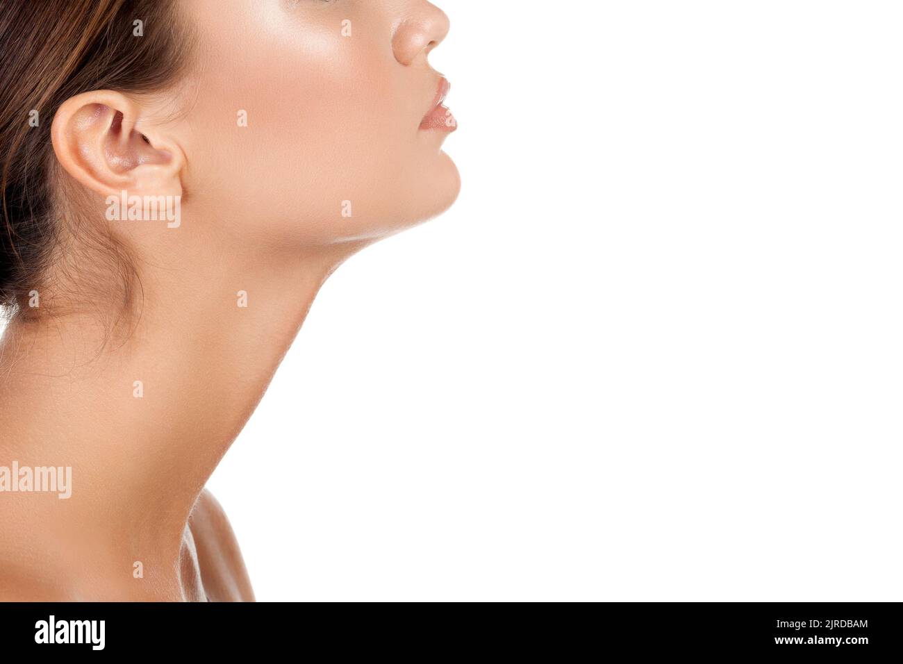 Pretty woman with long neck, isolated on white background Stock Photo ...