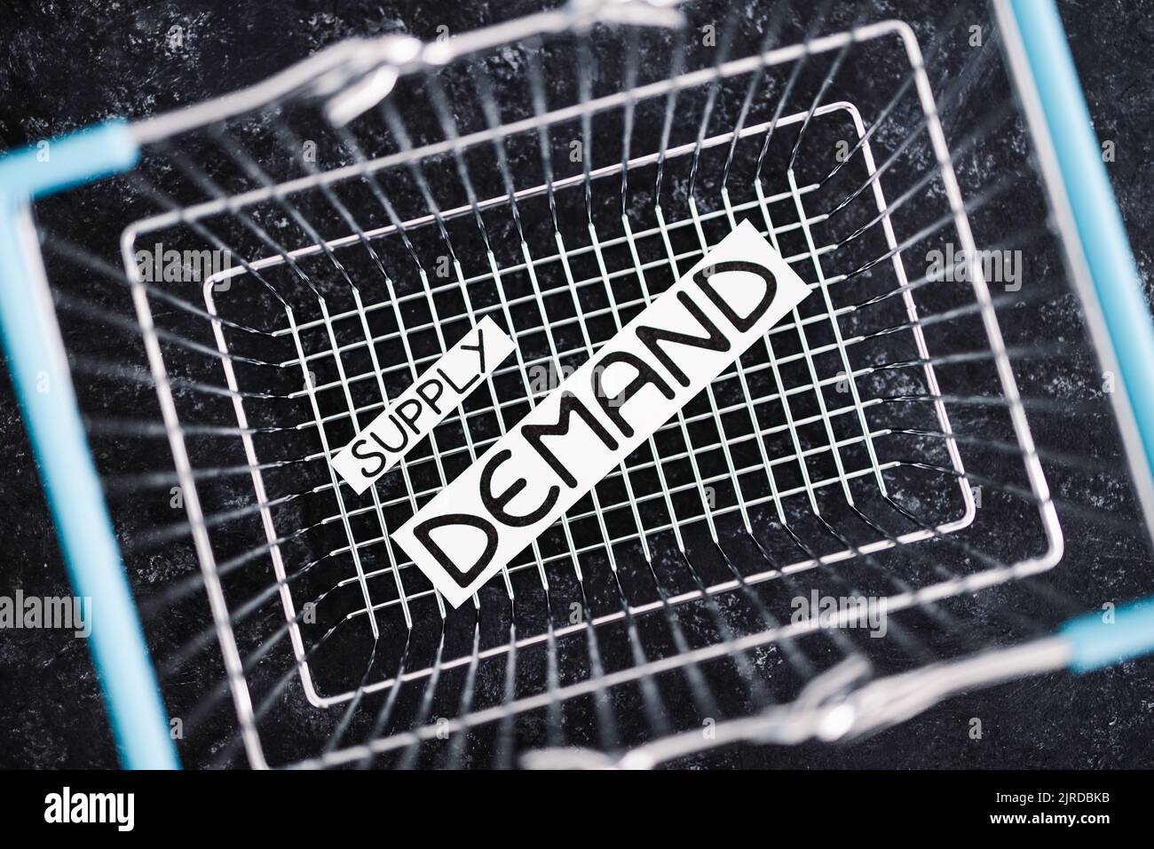 small Supply text and big Demand text inside of empty shopping basket ...