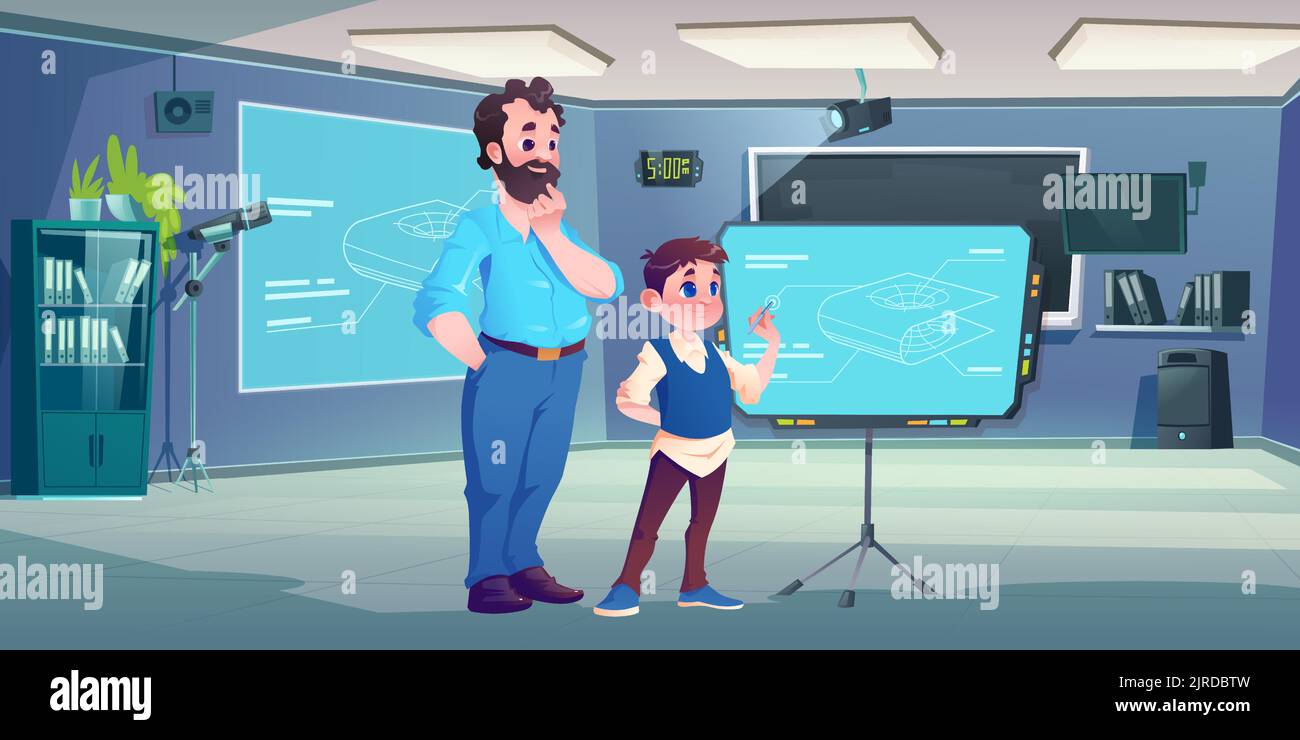 Teacher and child in computer classroom in school or college. Class ...