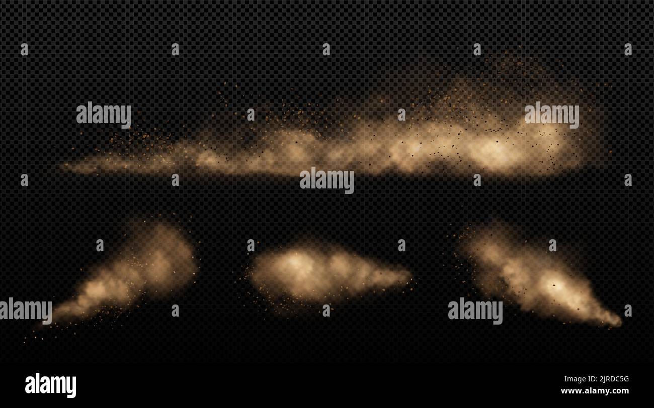Sand clouds, car, sandstorm or dust dirty brown smoke trails. Heavy ...