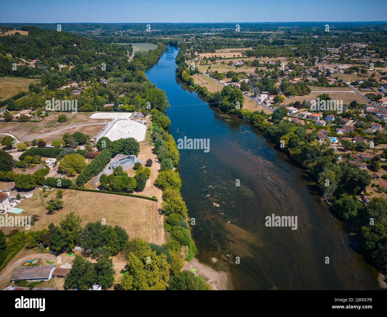 Aerial view of Sainte Foy la Grande and Dordogne river, Gironde, France ...