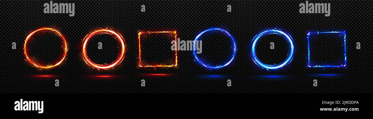 Set of circular and square fire frames isolated on transparent ...