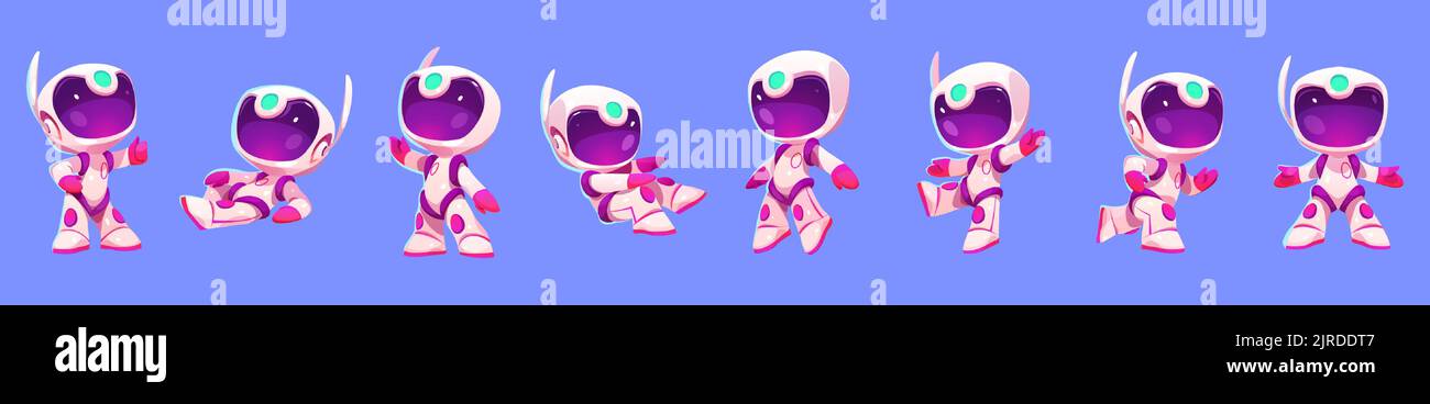 Cute little spaceman in suit and helmet in different poses. Vector ...