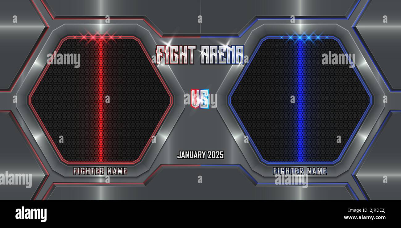 Realistic fighting arena 3d poster with modern metallic logo Stock ...