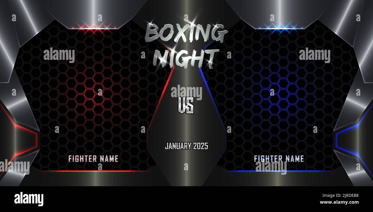 Realistic boxing night sports 3d poster with modern metallic logo Stock ...