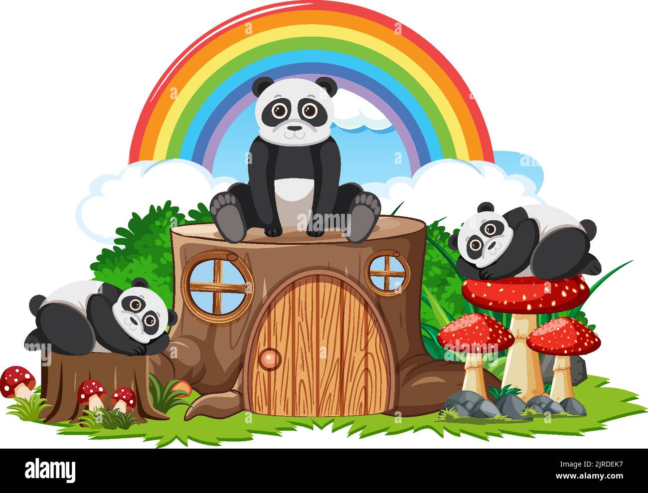 Panda group with stump house illustration Stock Vector Image & Art - Alamy