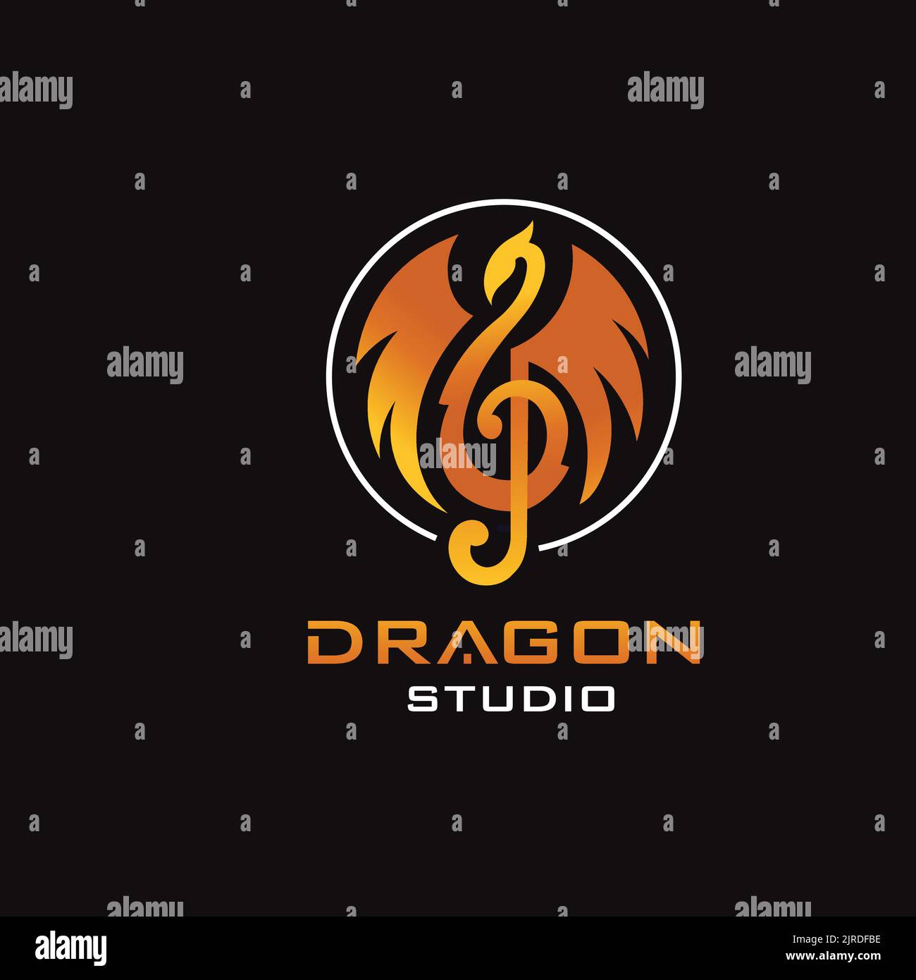 A melody theme logo with dragon and musical note in circle frame Stock ...