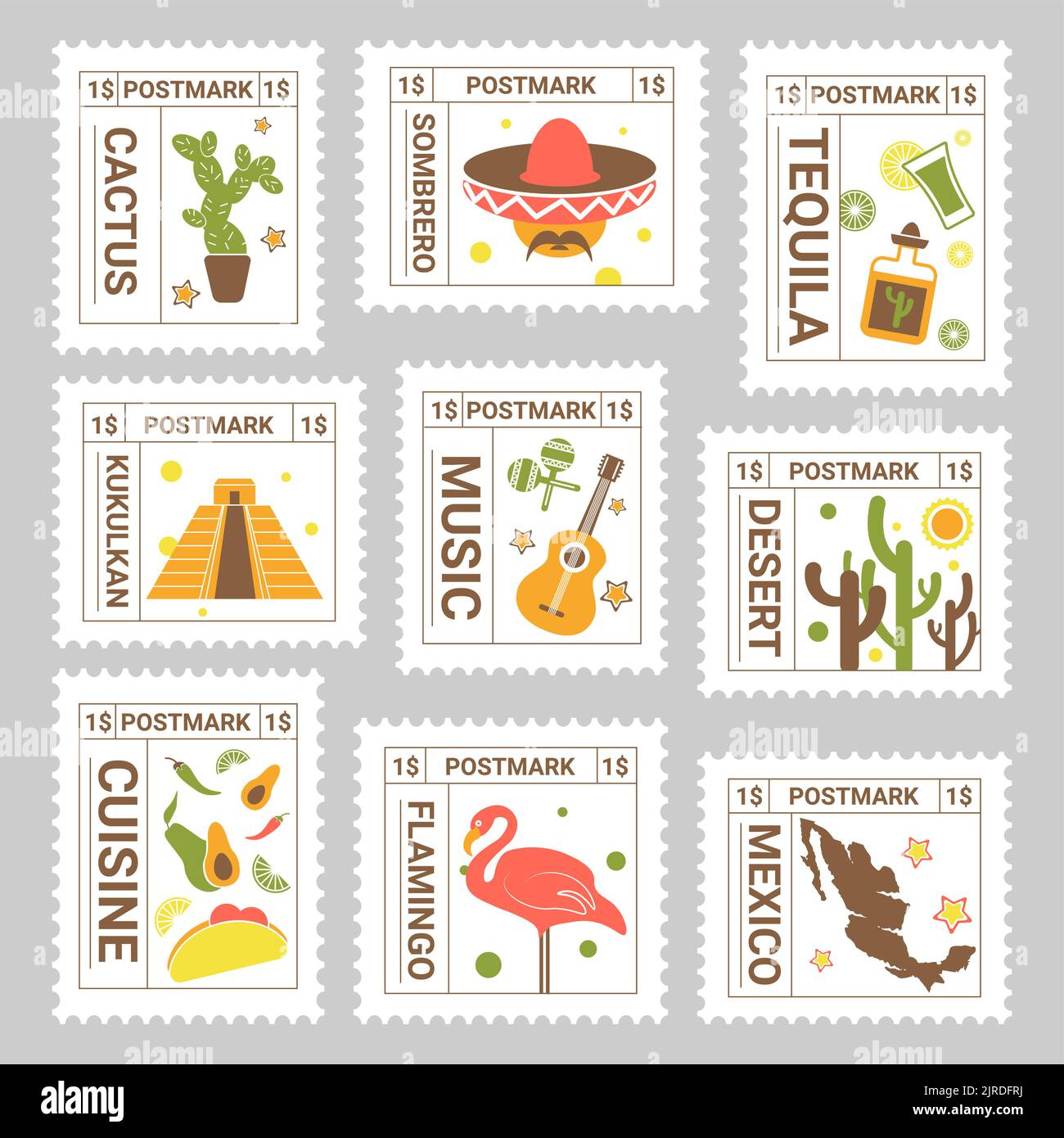 Postal mark set with colorful mexican element Stock Vector Image & Art ...