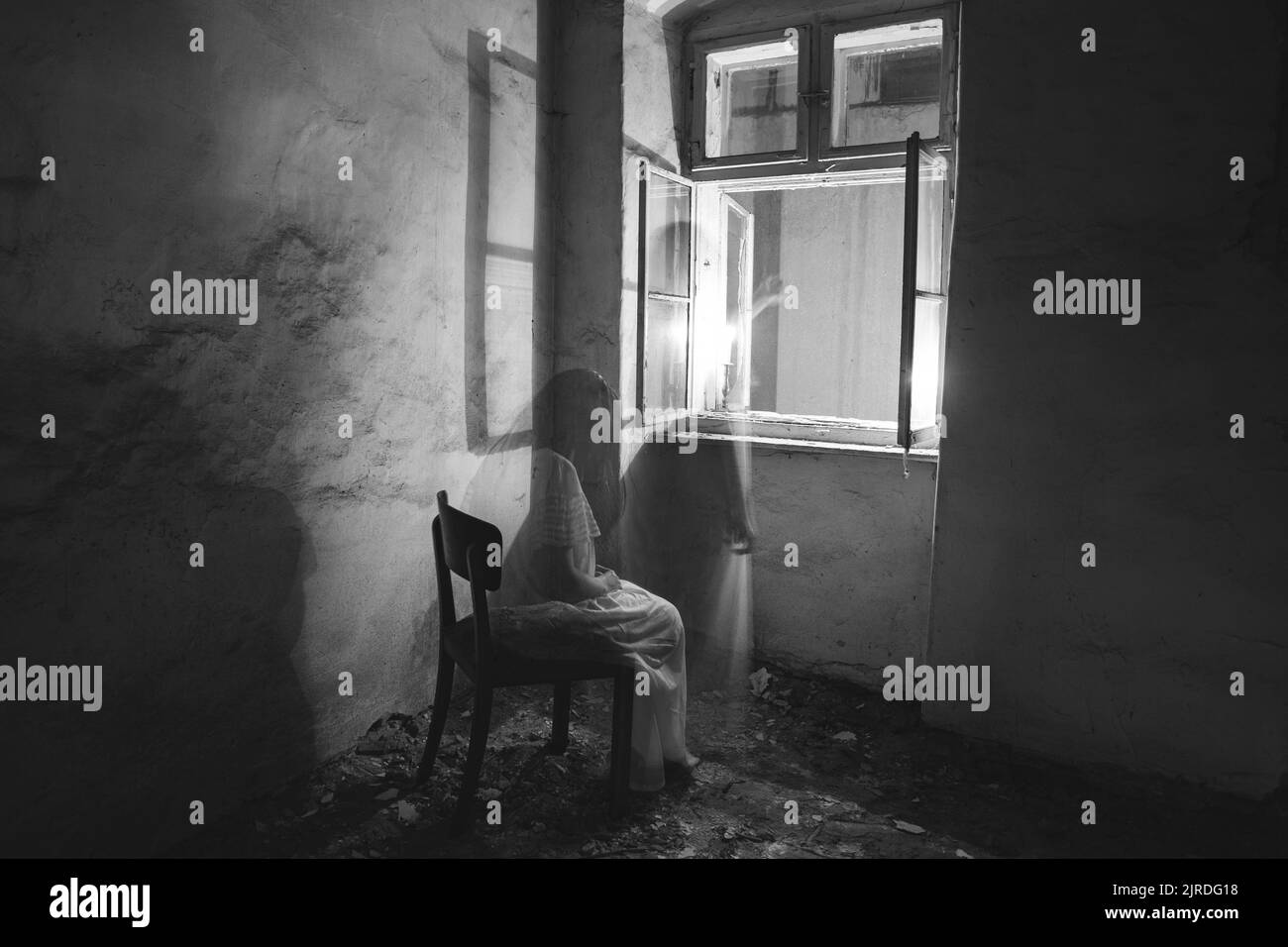 Ghost in abandoned, haunted house. Horror scene of scary spirit of a ...