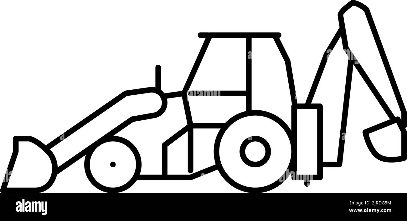 backhoe construction car vehicle line icon vector illustration Stock ...