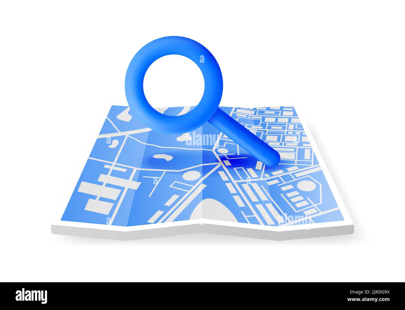 3D Location Folded Paper Map with Magnifying Glass Stock Vector Image ...