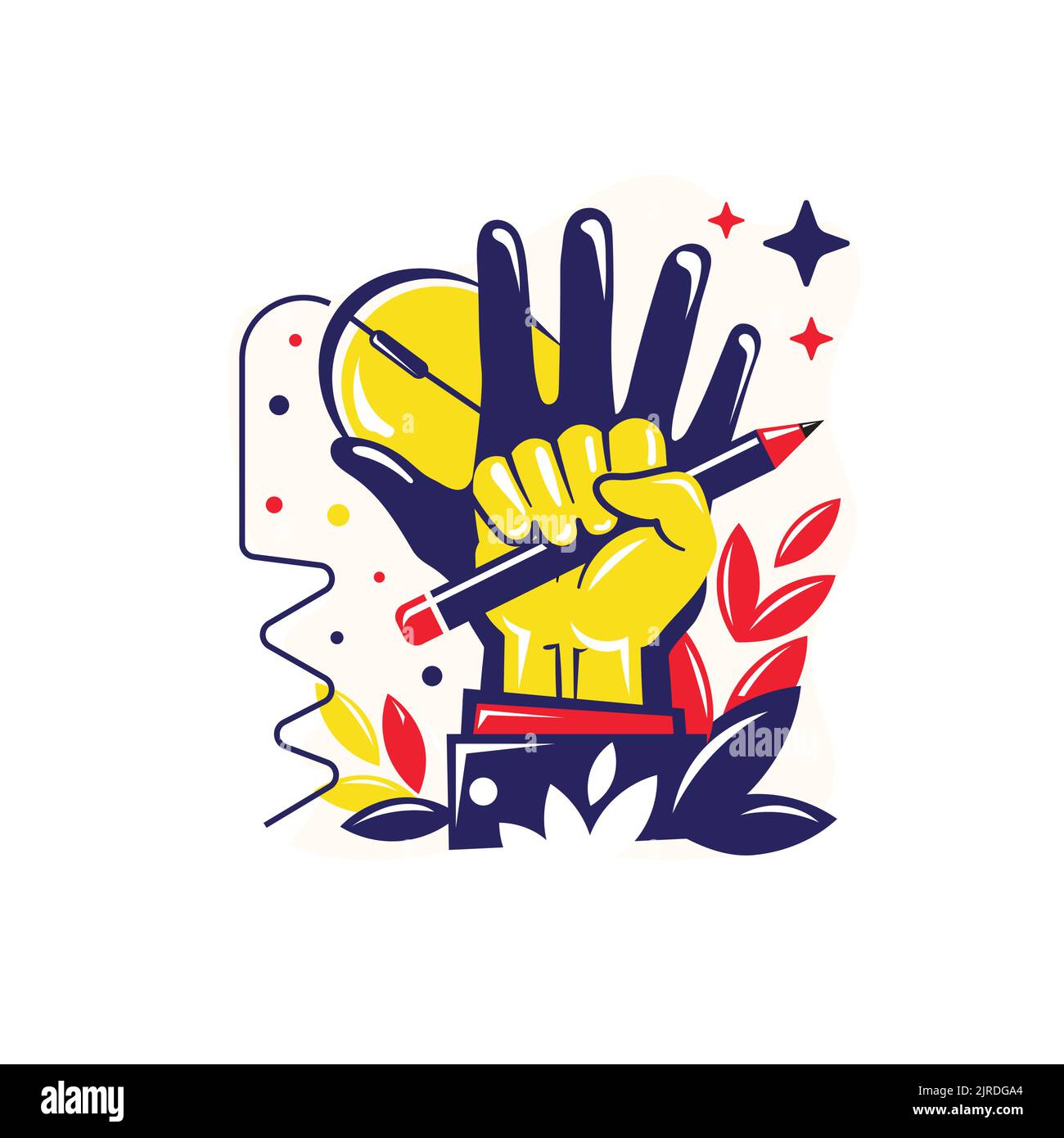 Colorful shapes of hand with mouse and pencil, creative art and ...