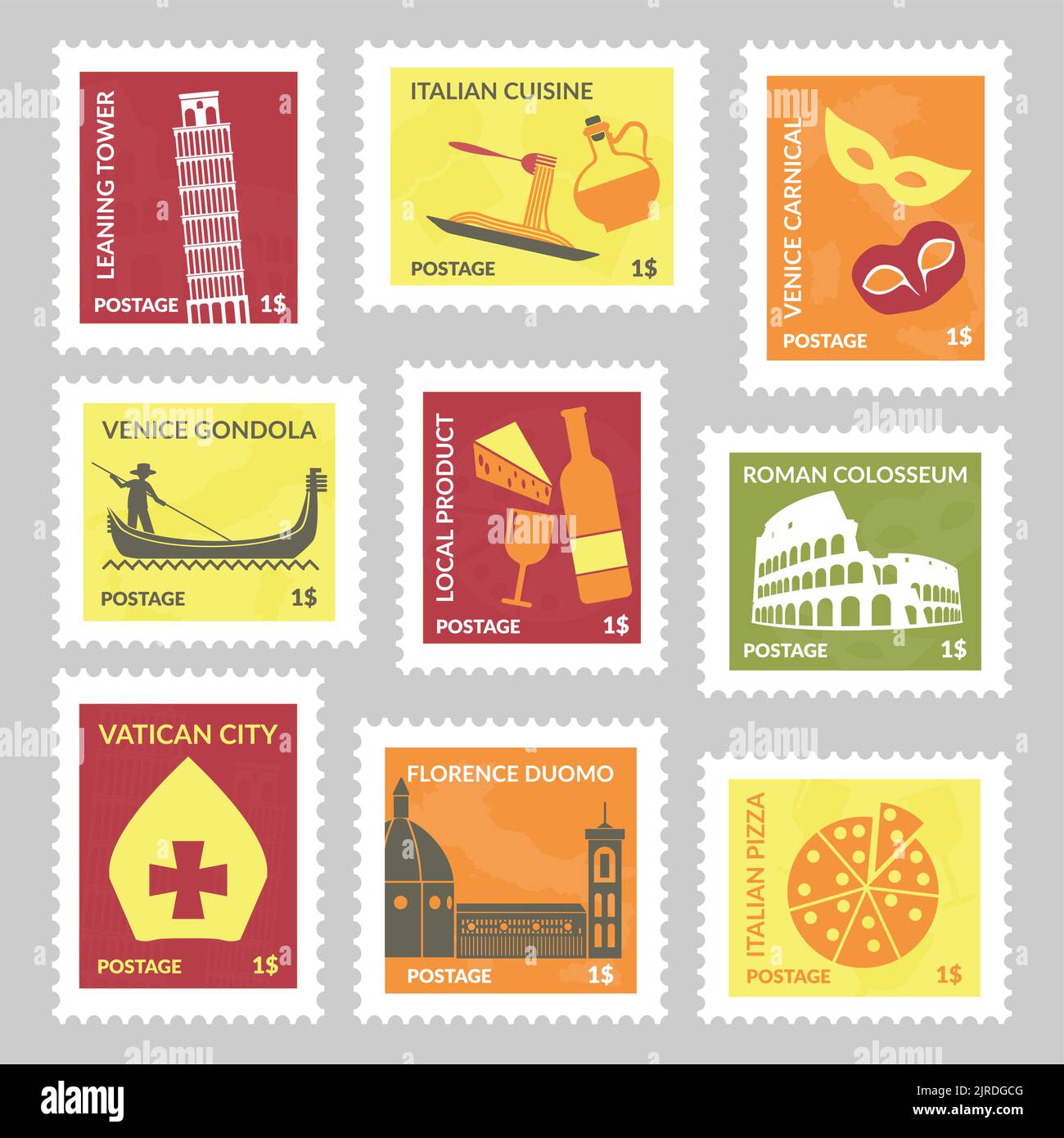 Postage stamp set design with italy element Stock Vector Image & Art ...