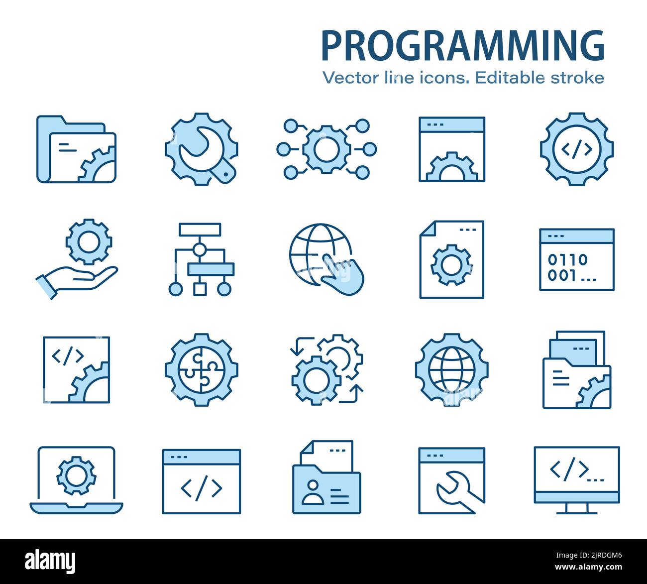 Programming Line Icons Set Of Software Code Dev Algorithm And More Editable Stroke Stock