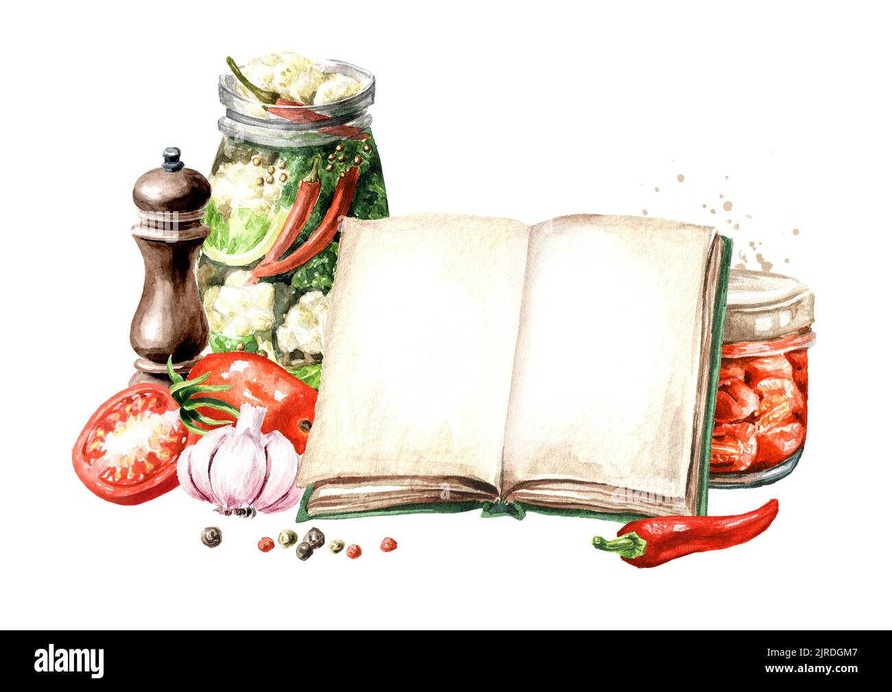 Cookig concept template. Open cookbook with copy space and Homemade ...