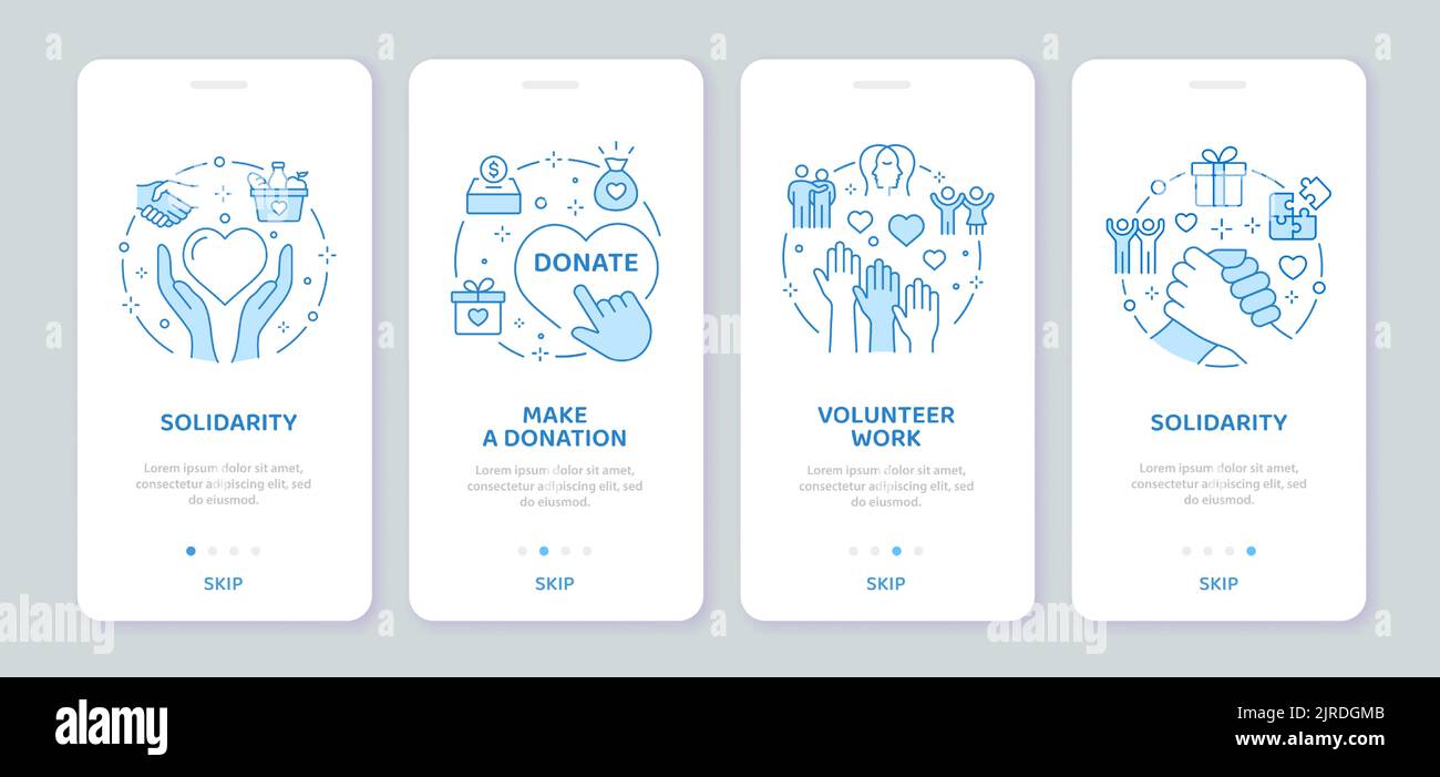 App pages screen template on theme charity, donation, empathy ...