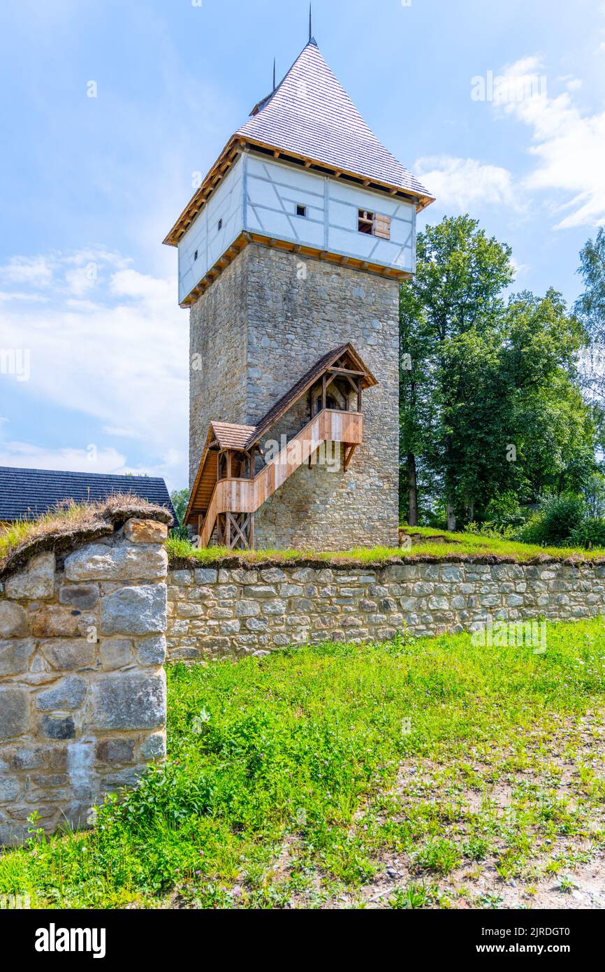 Medieval Gothic Fortress with renovated tower Stock Photo - Alamy