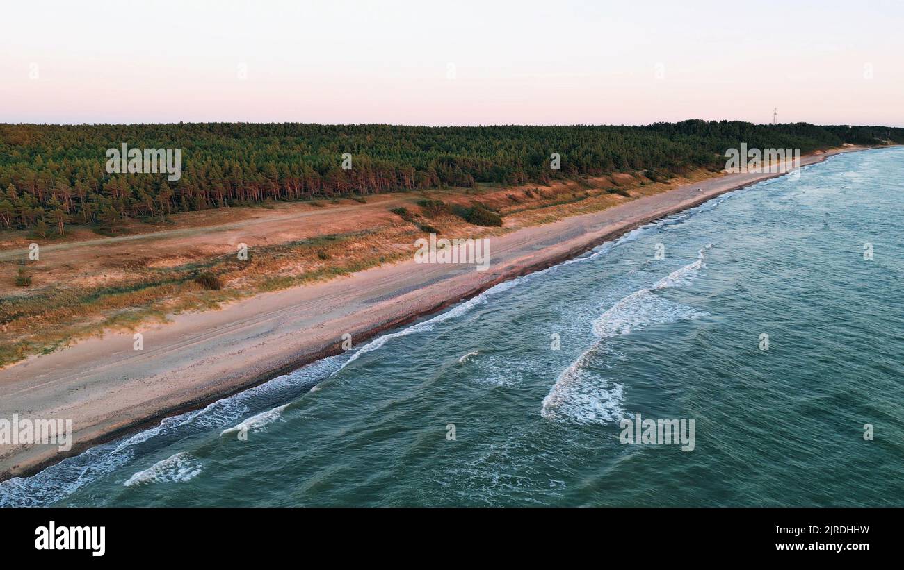Coastline of the baltic sea, view from the ocean to the sandy white ...