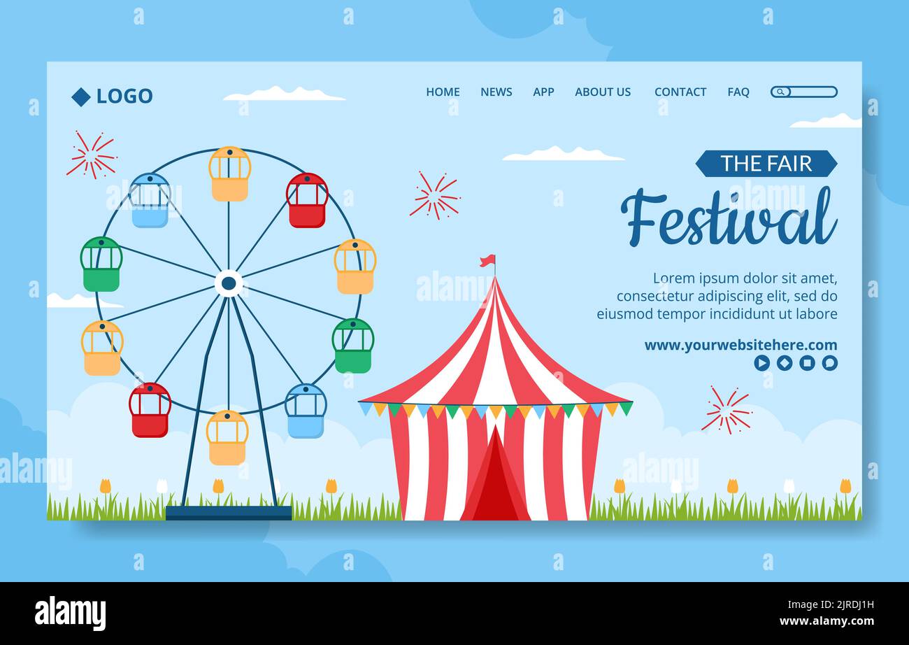 Amusement Park Carnival Social Media Landing Page Template Hand Drawn ...