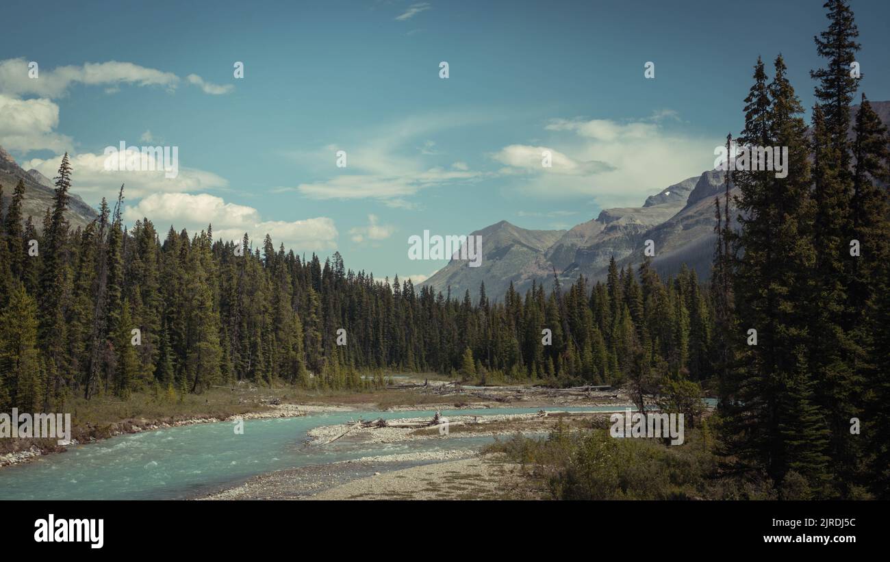 Landscape of Banff National Park with mountains and a river Stock Photo ...