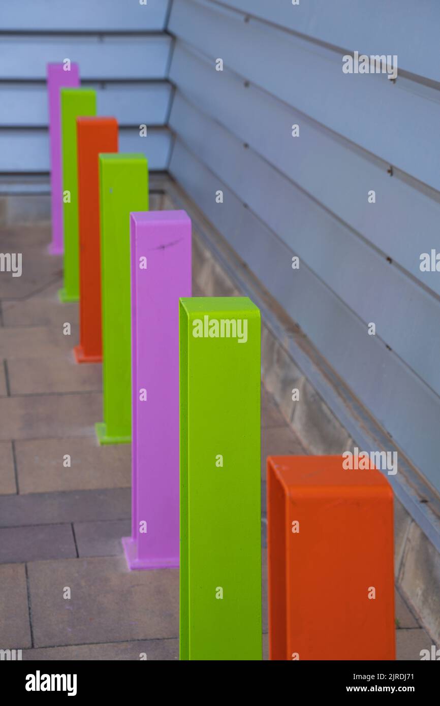 colored bars to park bicycles, FAN shopping center, Palma de Mallorca ...