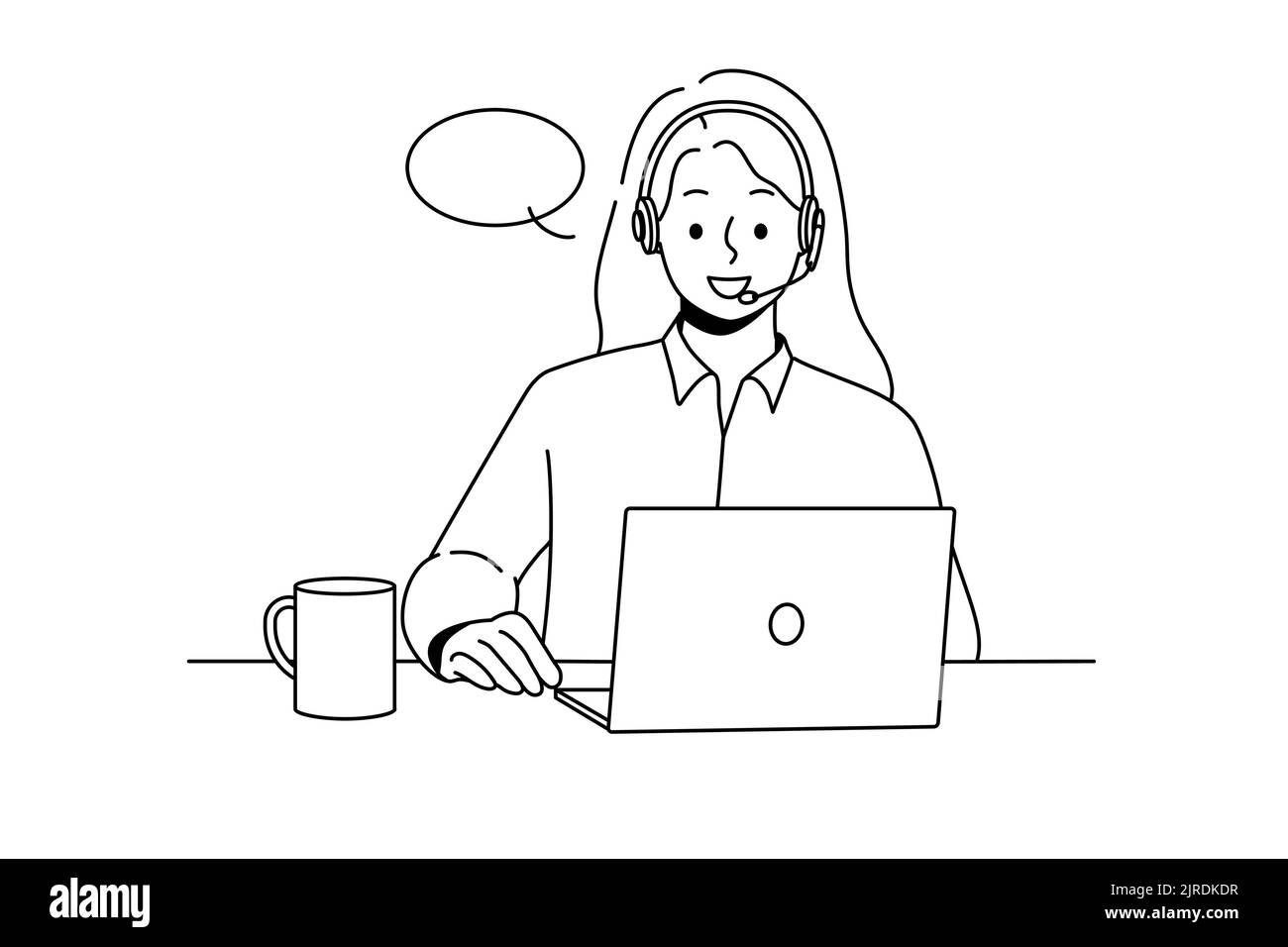 Cartoon woman with office computer Black and White Stock Photos ...