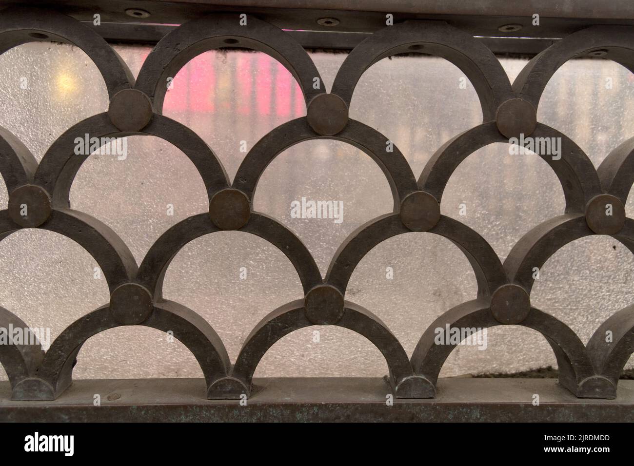 Close up of historic old rusty plexiglass glass backed covered metal ...