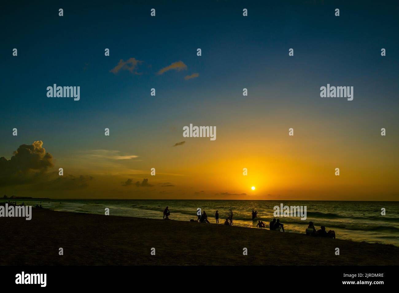 The sun going down under the horizon, Varadero Beach, Cuba Stock Photo ...