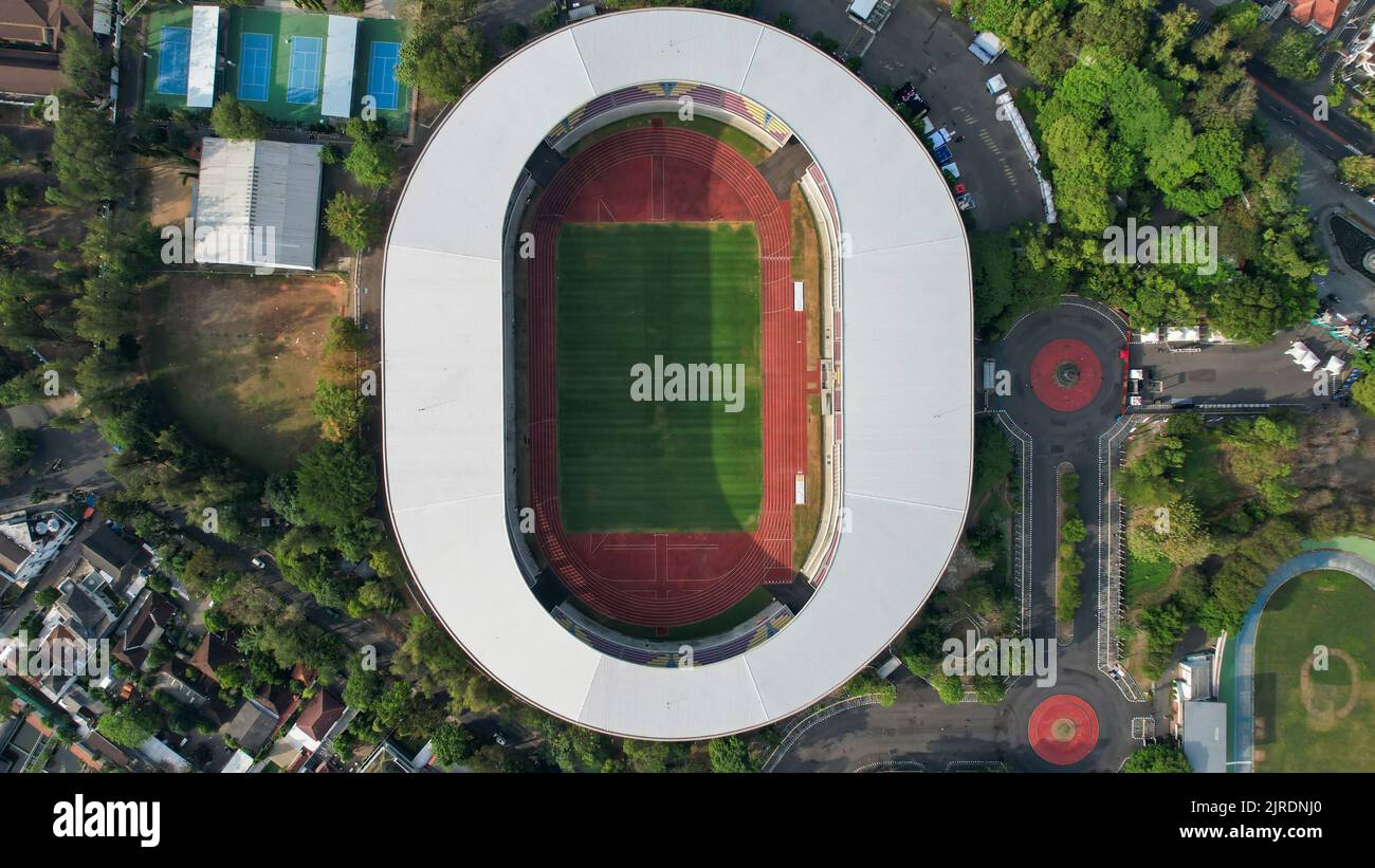Aerial top down view of the Beautiful scenery of Manahan Solo Stadium ...