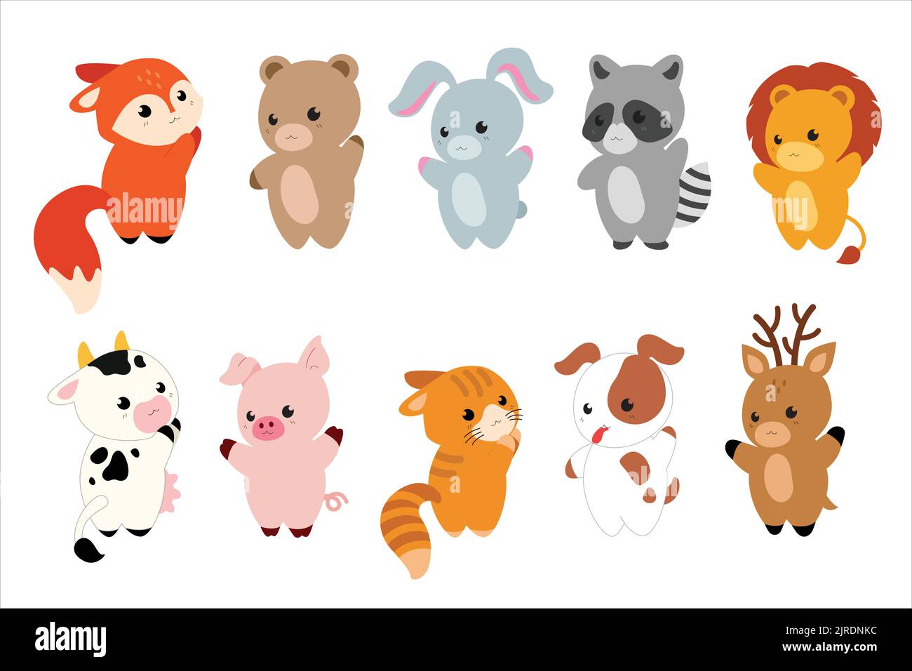 Cartoon cute Animals characters - bear, Fox, raccoon, dog, cat, cow ...