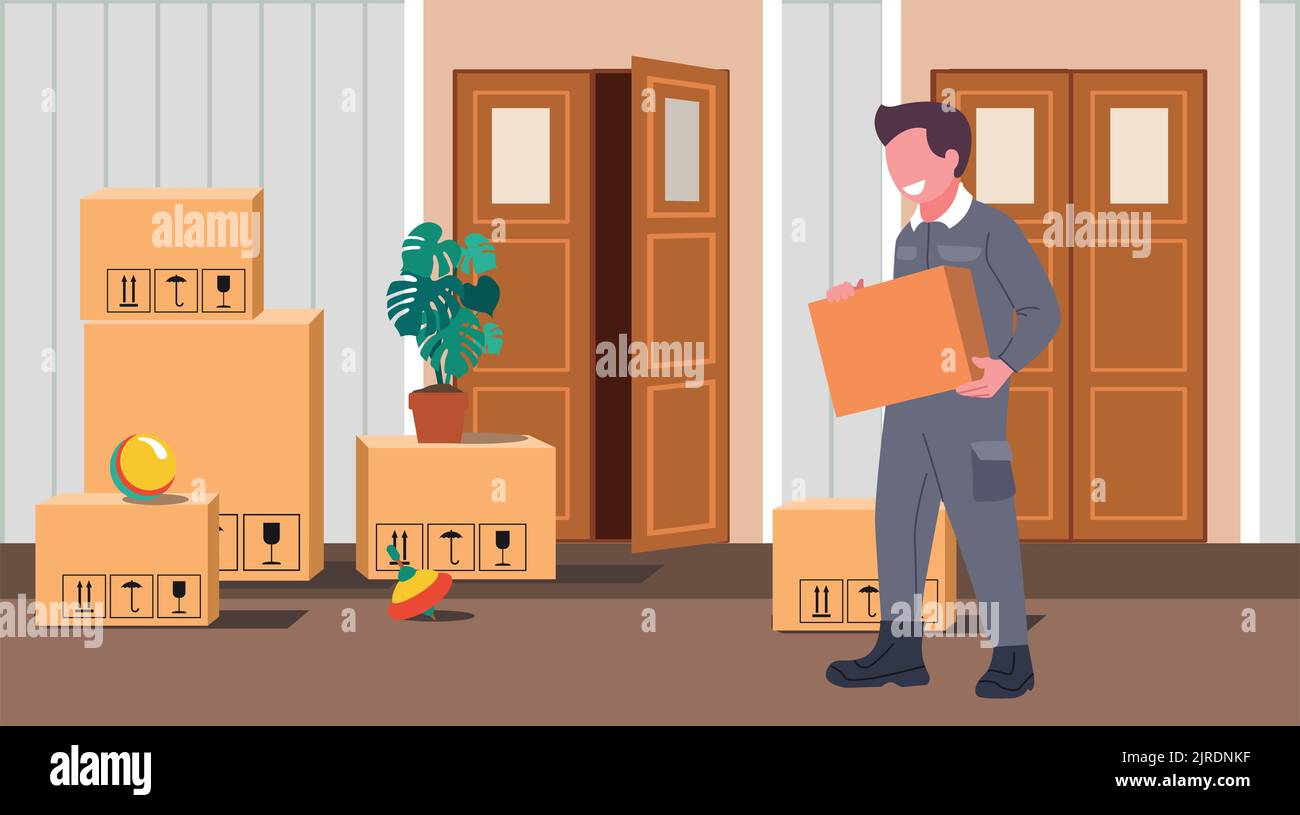 Vector residential corridor with door. Delivery. Interior of the 1st ...