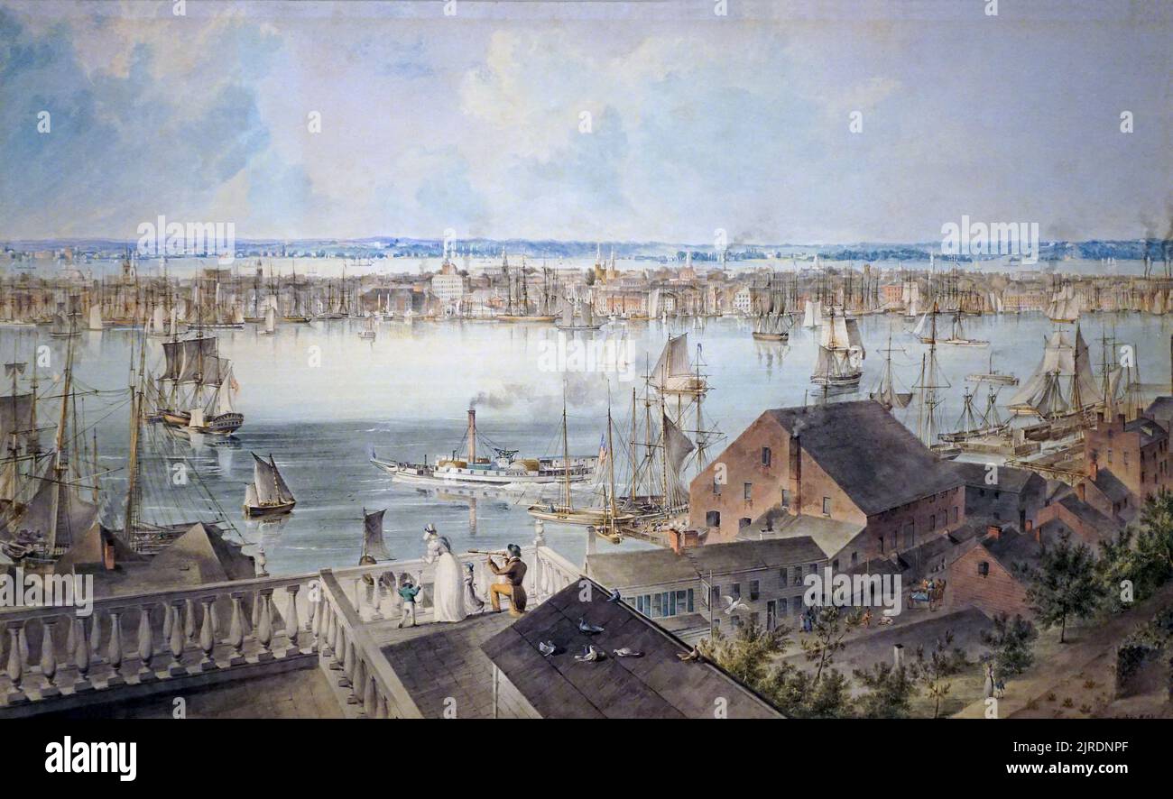 View of New York from Brooklyn Heights (1836) by John William Hill ...