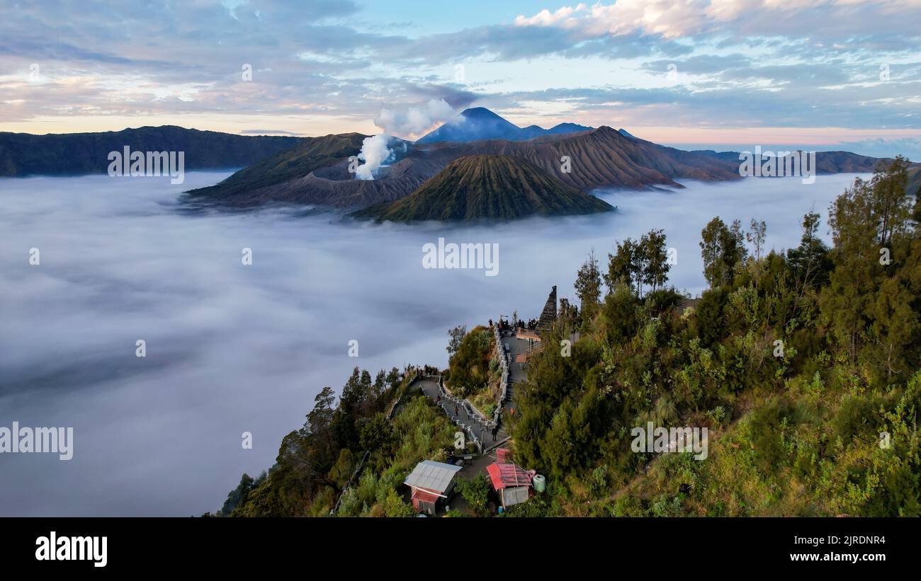 Aerial view of the Mount Bromo, is an active volcano and part of the ...
