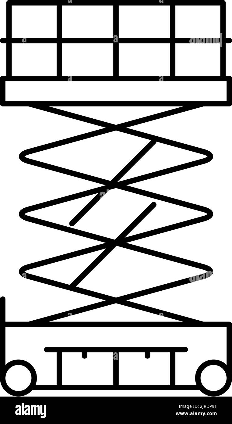 scissor lift construction car vehicle line icon vector illustration ...