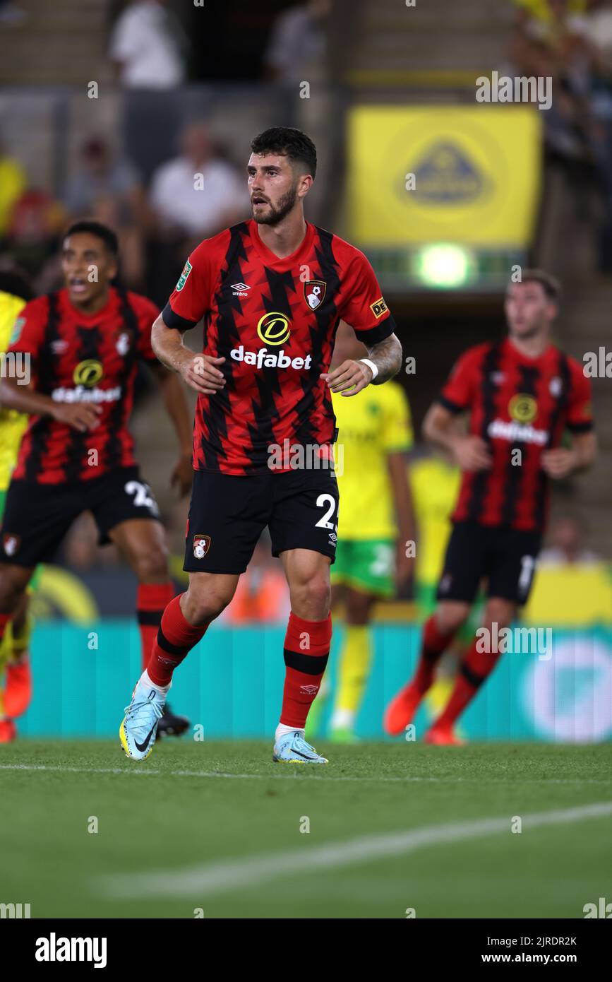 Norwich, UK. 23rd Aug, 2022. Marcos Senesi (AFC B) at the Norwich City ...