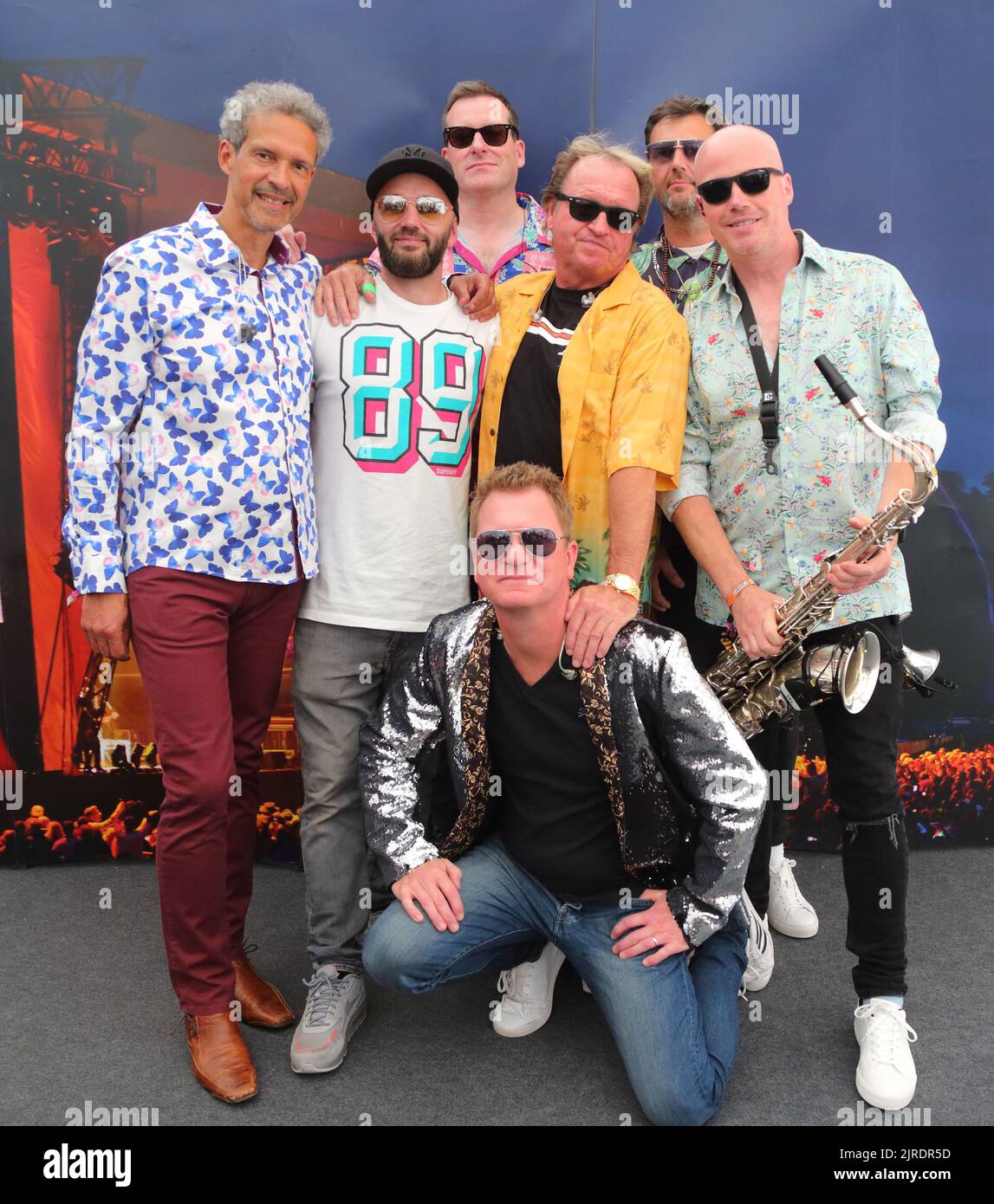 Level 42 posing for a group photo at the 80s music Rewind Festival ...