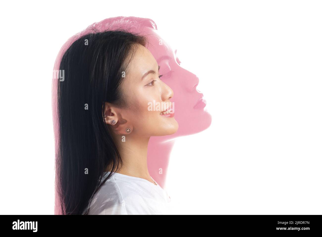 Multiple exposure portrait of asian woman with positive smile and ...