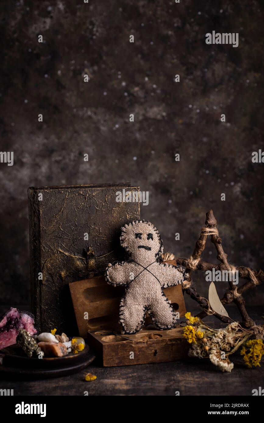 Voodoo doll. Black magic esoteric ritual. Halloween concept Stock Photo ...