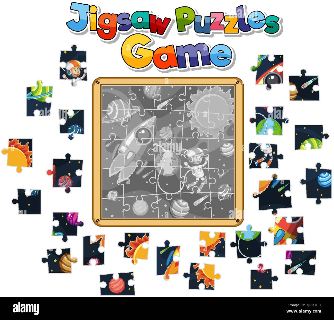Astronaut in space photo puzzle game template illustration Stock Vector ...