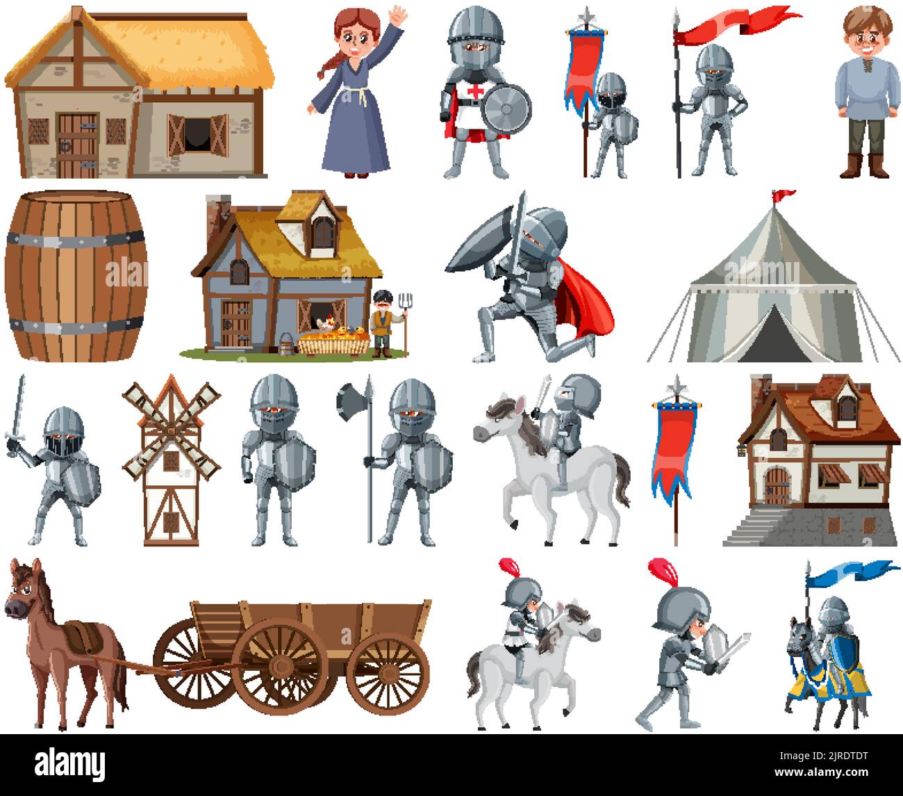 Medieval cartoon characters and objects illustration Stock Vector Image ...
